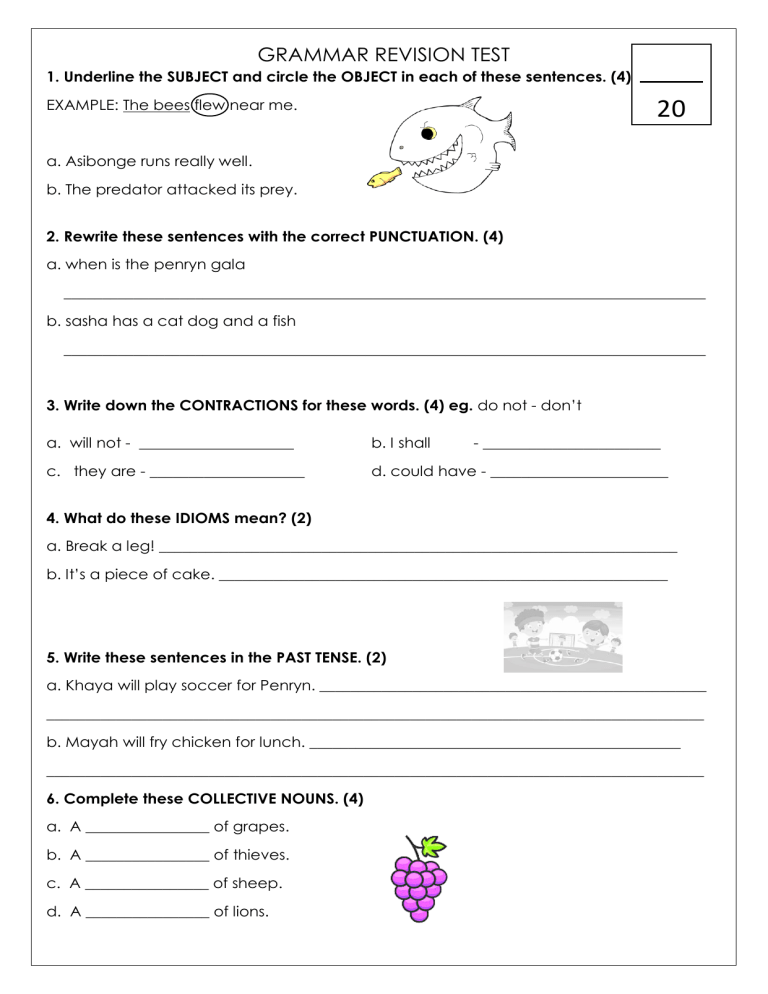 Grammar Revision Test for Elementary School