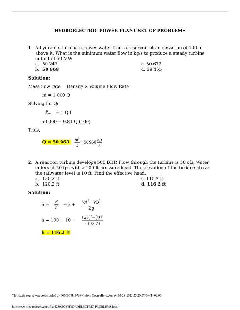 Hydroelectric Power Plant Problems