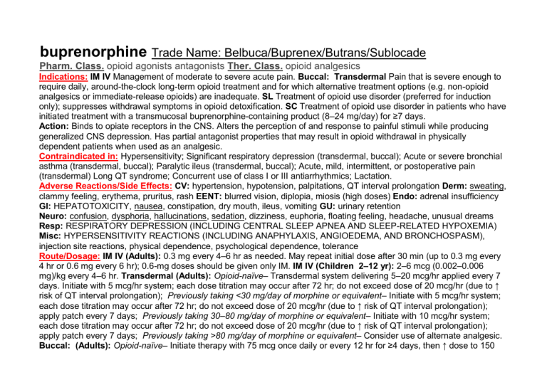 Buprenorphine Drug Info: Uses, Dosage, Side Effects