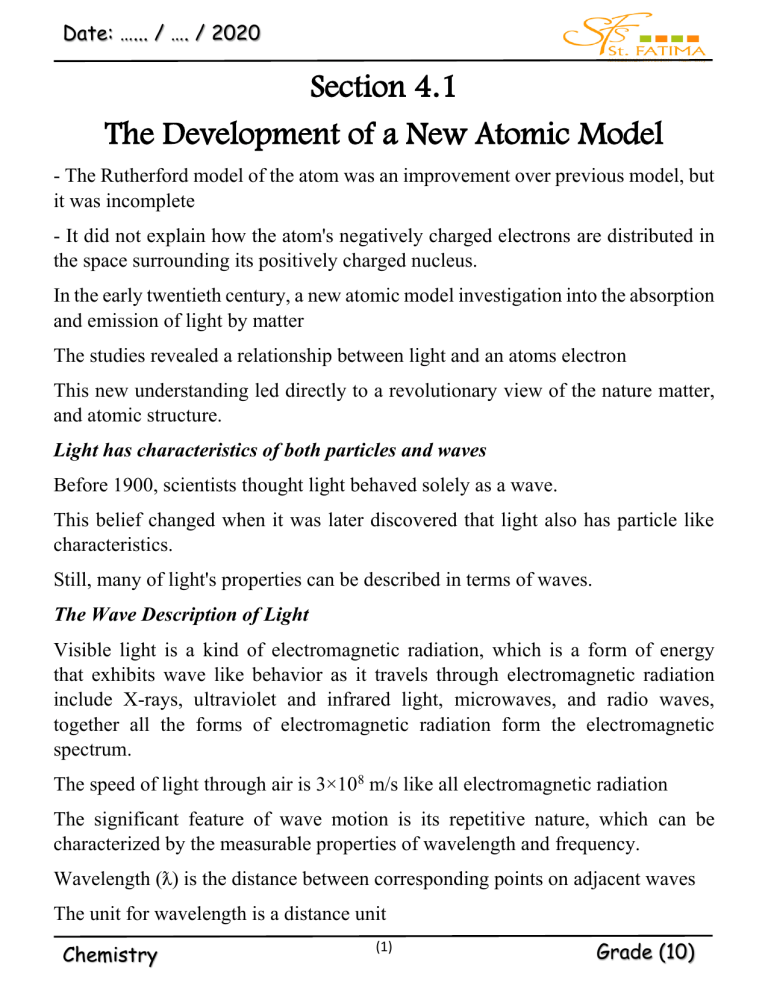 Atomic Models & Light: Chemistry Grade 10
