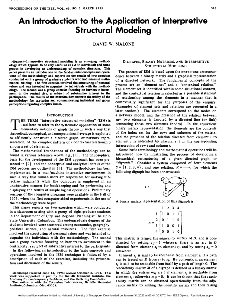 An introduction to the application of interpretive structural modeling