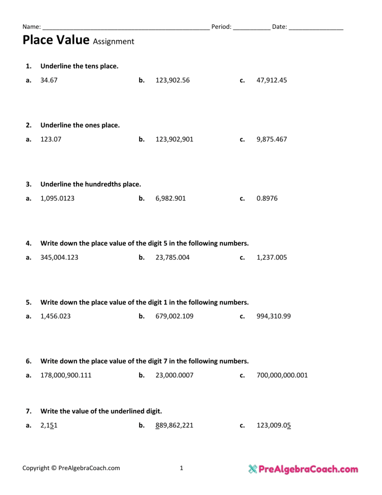Assignment Place Value