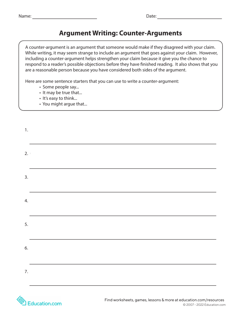 Argument writing counter arguments