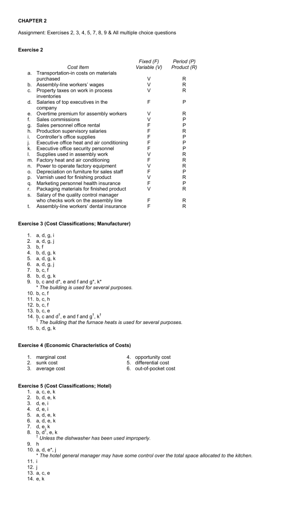 CHAPTER 2 Answer Key