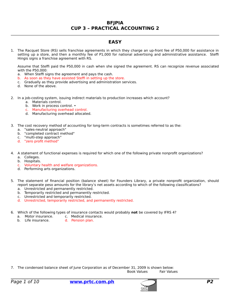 Practical Accounting 2 Exam