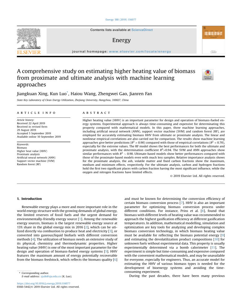 Biomass HHV Estimation via Machine Learning