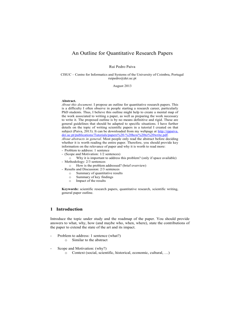 Quantitative Research Paper Outline