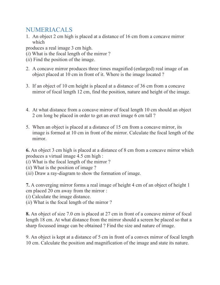 Mirror Numerical Problems Worksheet