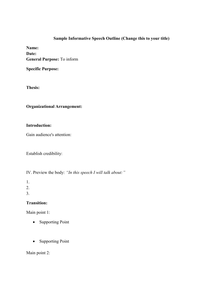 Informative Speech Outline Template 1 