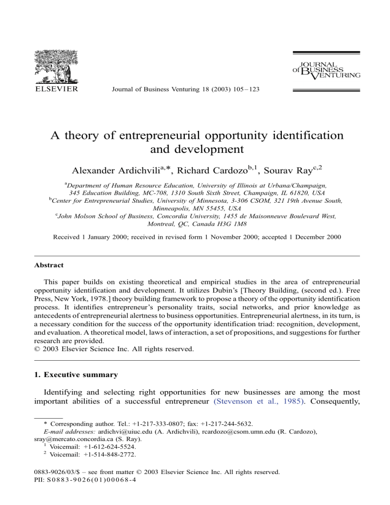 Entrepreneurial Opportunity Identification Theory