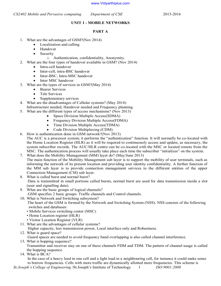 Mobile 2 Marks and 16 Marks