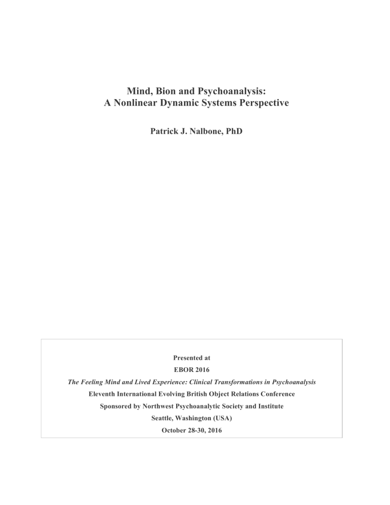 Nalbone Mind Bion Psychoanalysis