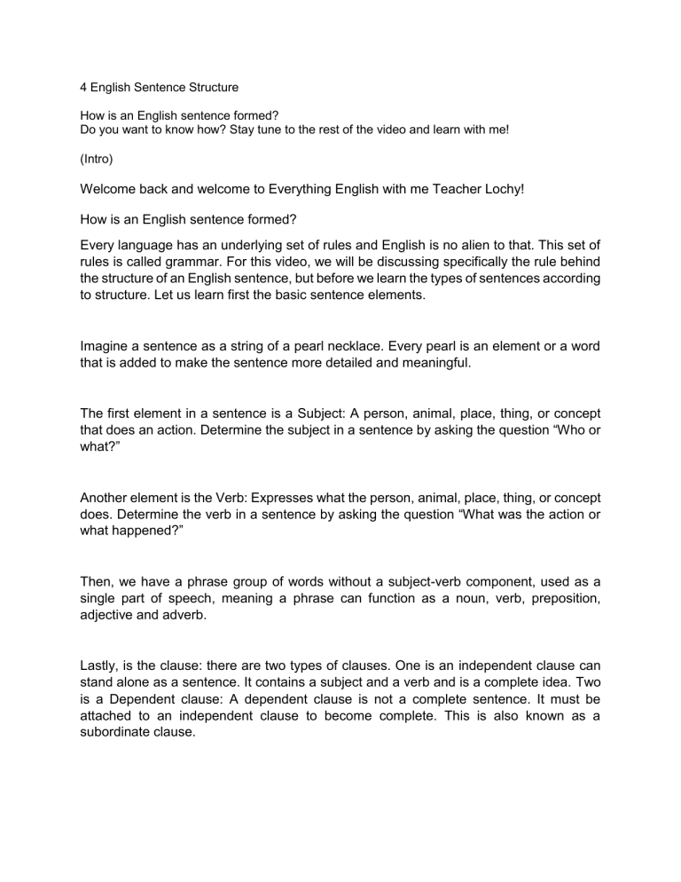 English Sentence Structure: Simple, Compound, Complex