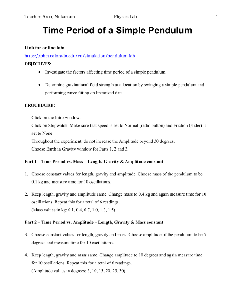 Pendulum Lab For Phet Pendulum Lab For Phet