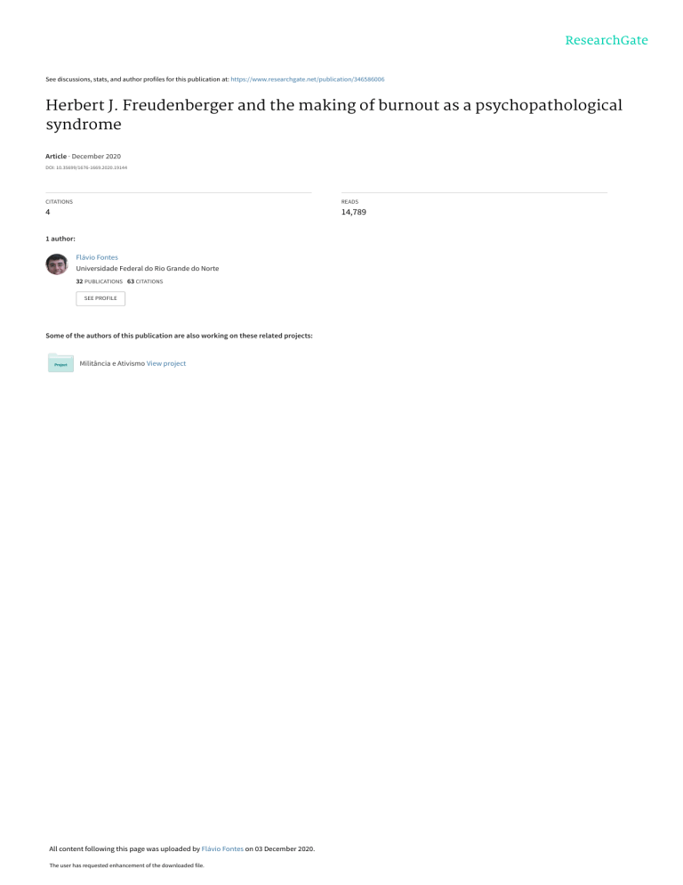 Herbert J. Freudenberger & Burnout: A Psychopathological Syndrome