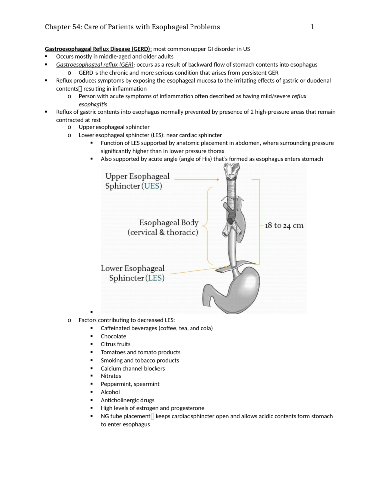 Ch 54 Care of Patients with Esophageal Problems