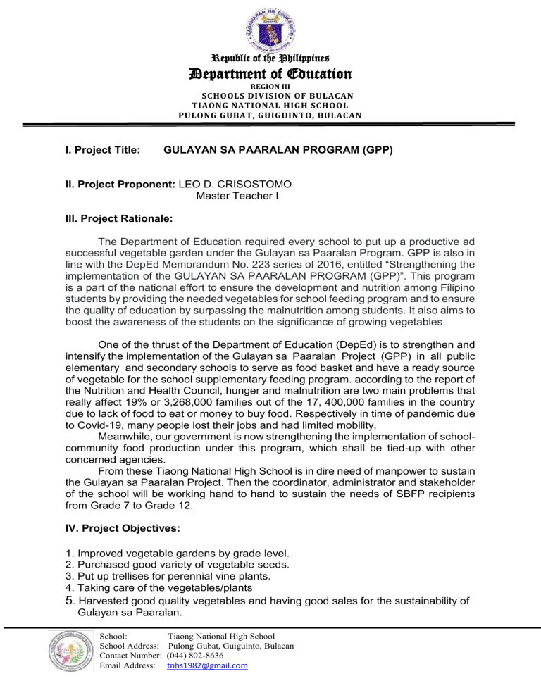 Project Proposal Gulayan Sa Paaralan EduThinking