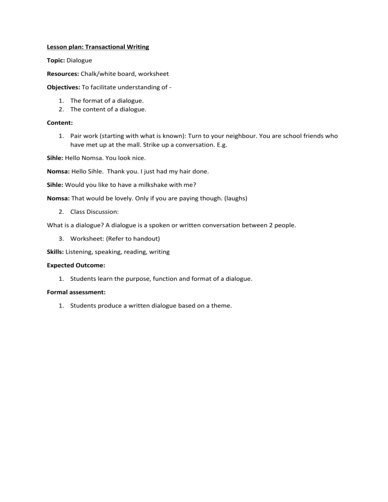Lesson Plan Dialogue