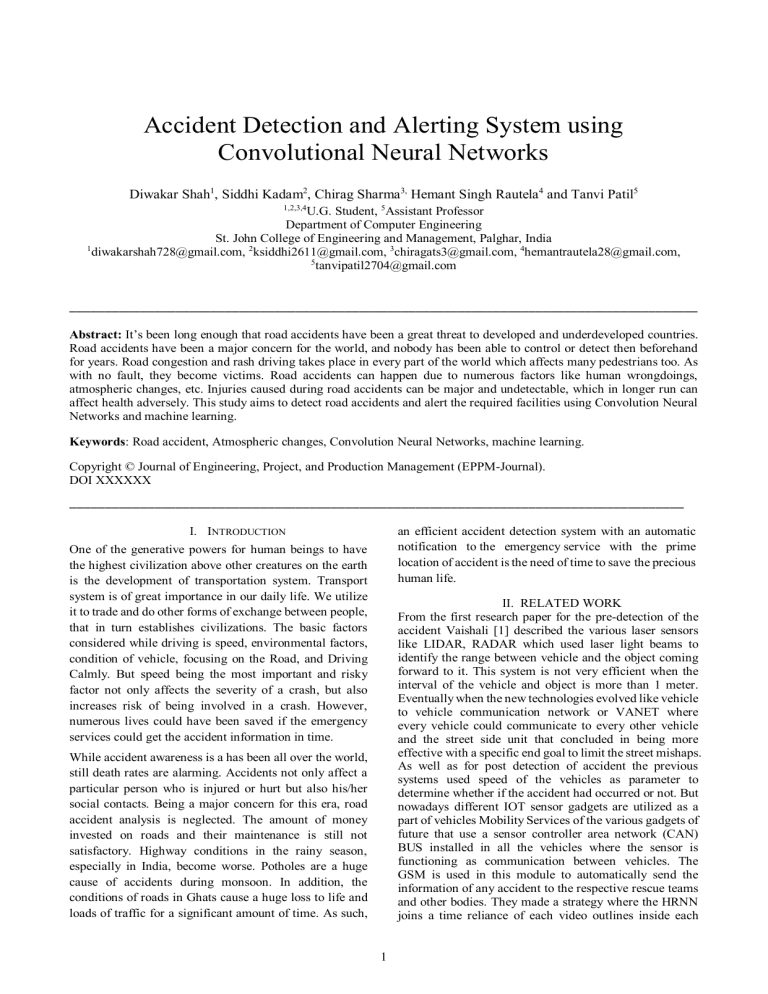 Accident Detection with CNN: A Research Paper