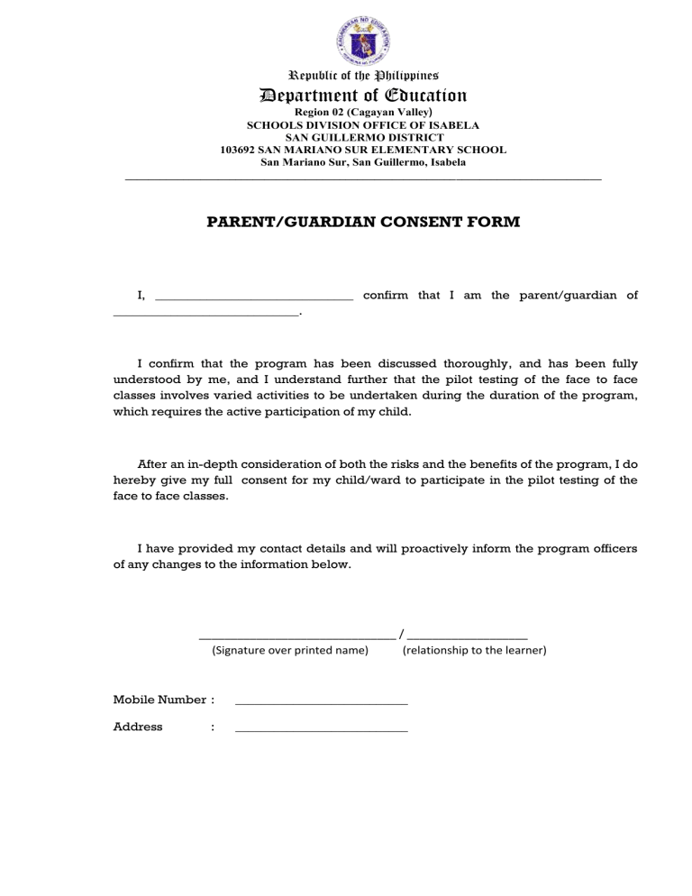 PARENTAL CONSENT