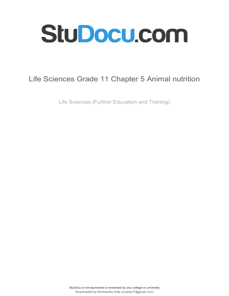 Life sciences grade 11 chapter 5 animal nutrition Life sciences grade 11 chapter 5 animal nutrition