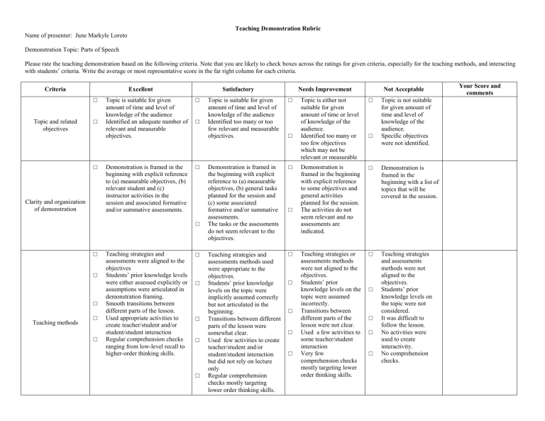 Teaching Demonstration Rubric