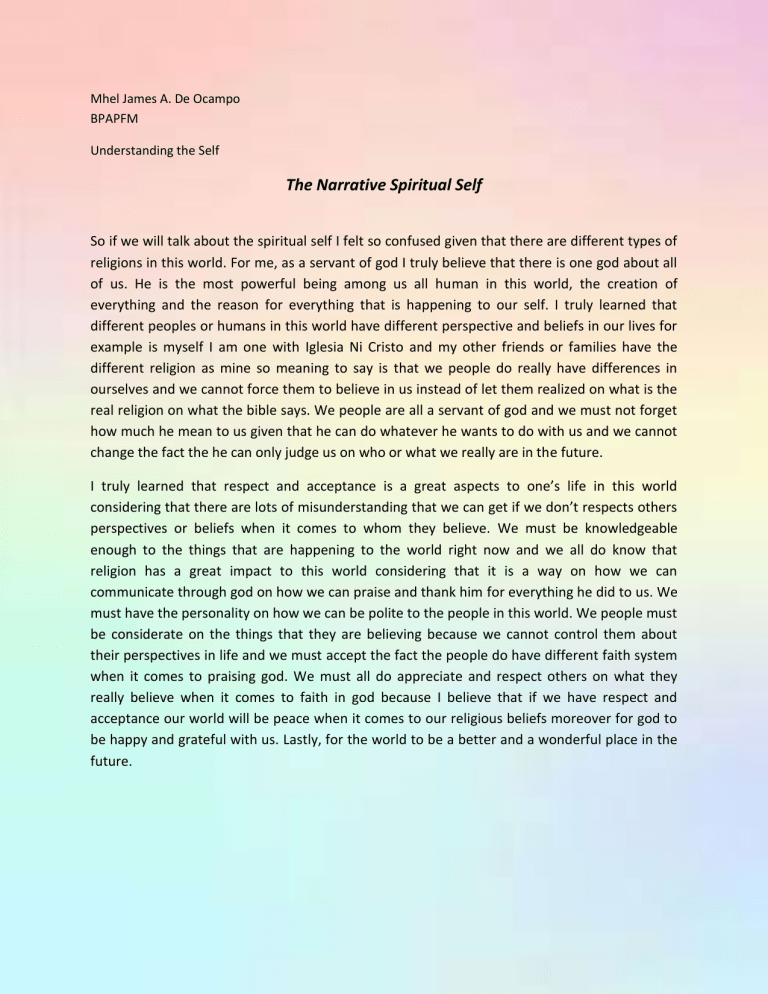 Narrative Spiritual Self Essay Narrative Spiritual Self Essay