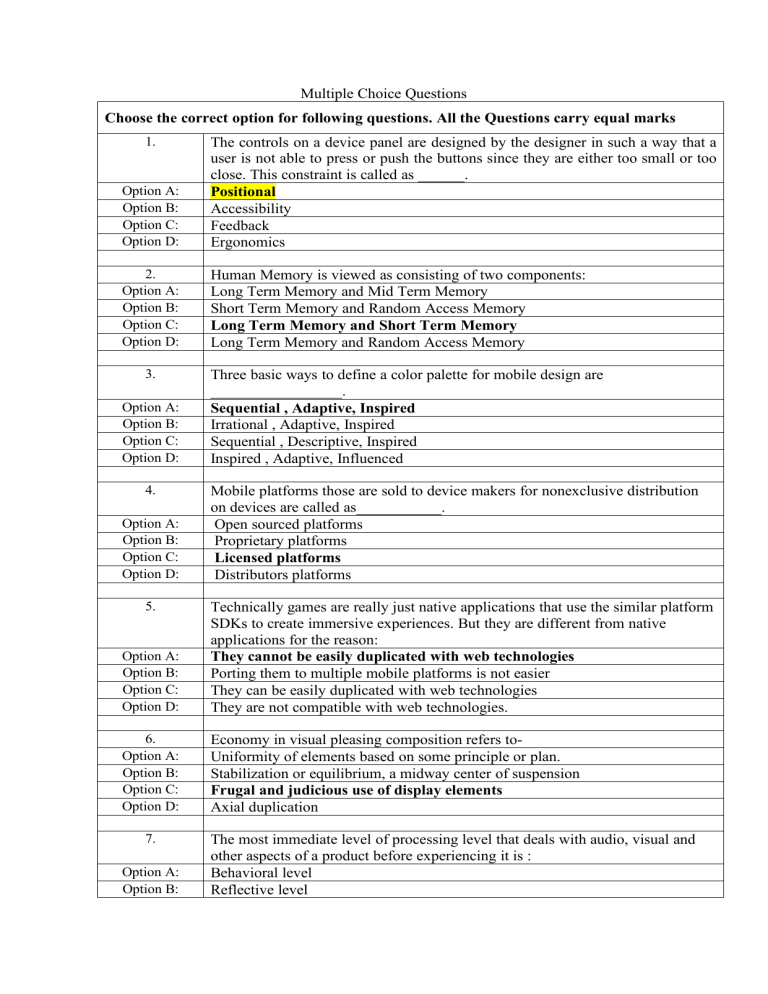 HMI Mcq 2