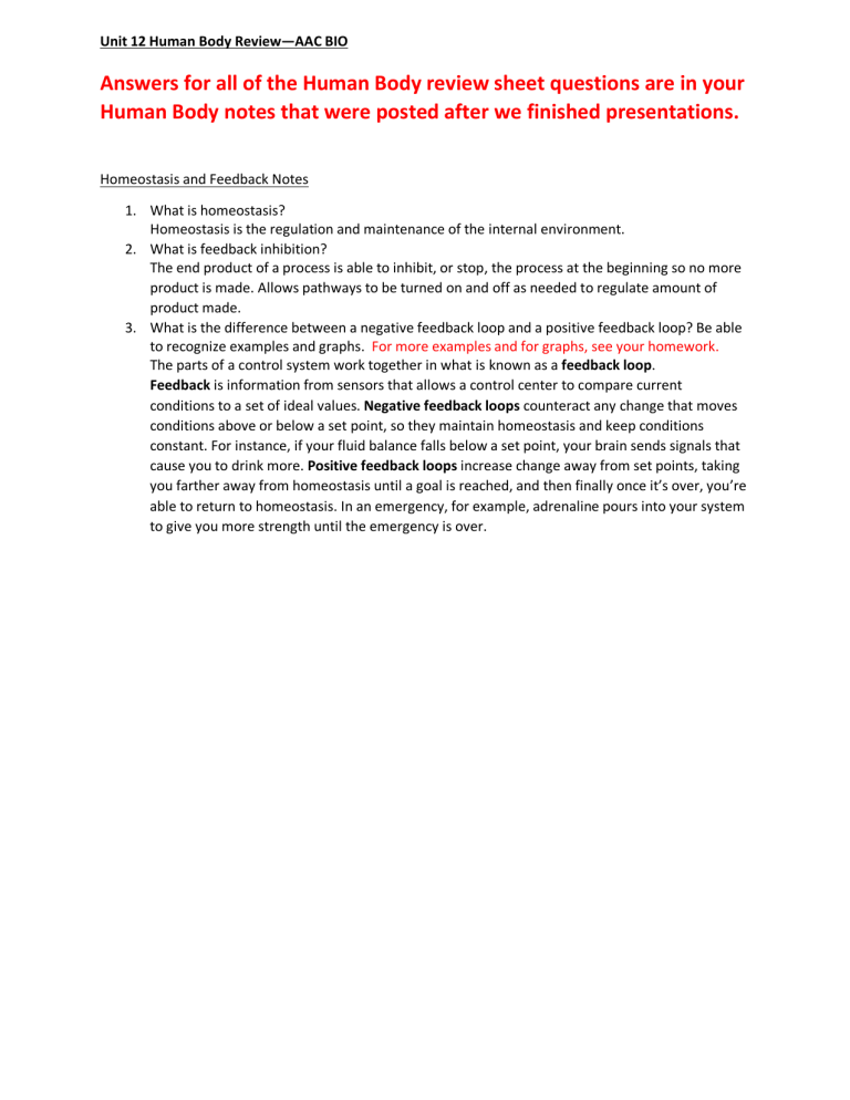 Unit 12 Answer Key Human Body Review Unit 12 Answer Key Human Body Review