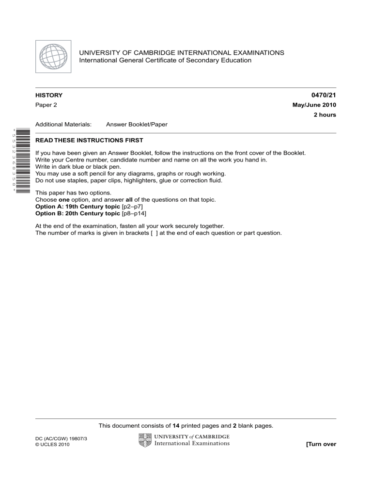 June 2010 v1 QP Paper 2 CIE History IGCSE