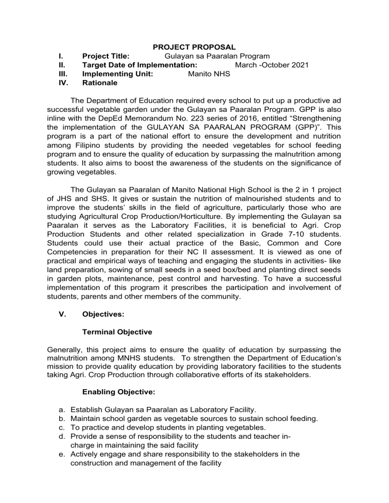 Toaz info project proposal gulayan sa paaralan sy 2020 2021 final pr 