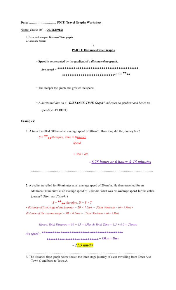 GRADE 10 SOLUTIONS Distance Time Speed
