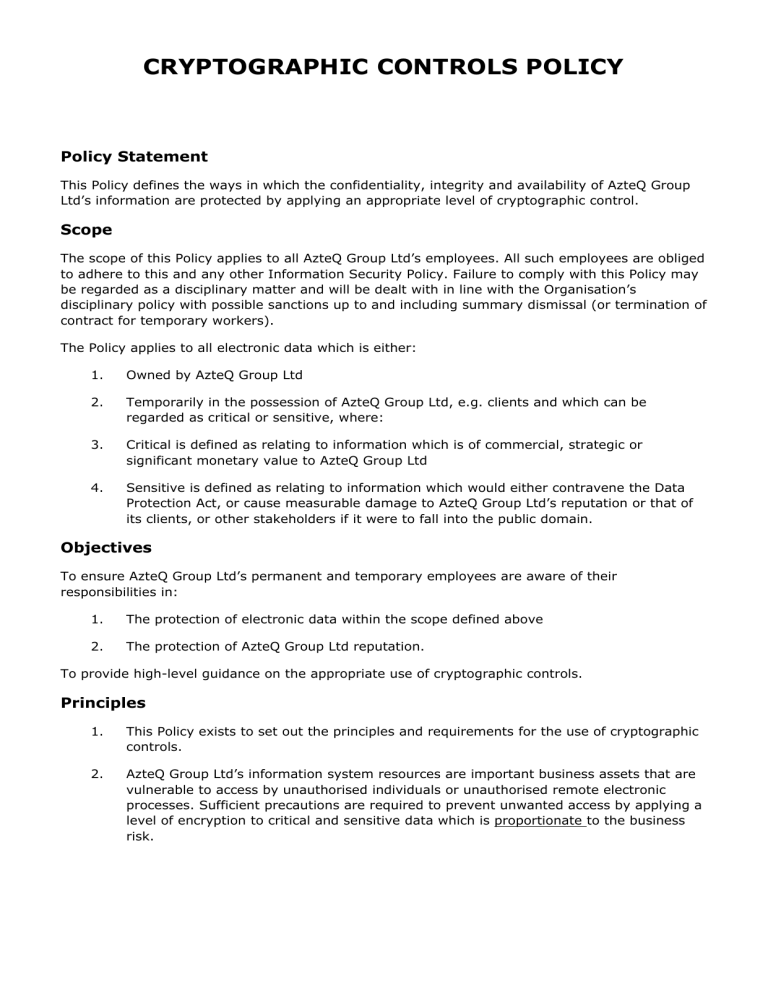 ISMS Cryptographic Controls Policy