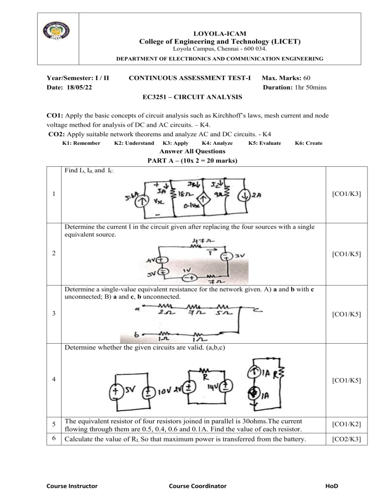 Circuit Analysis Exam Paper Circuit Analysis Exam Paper