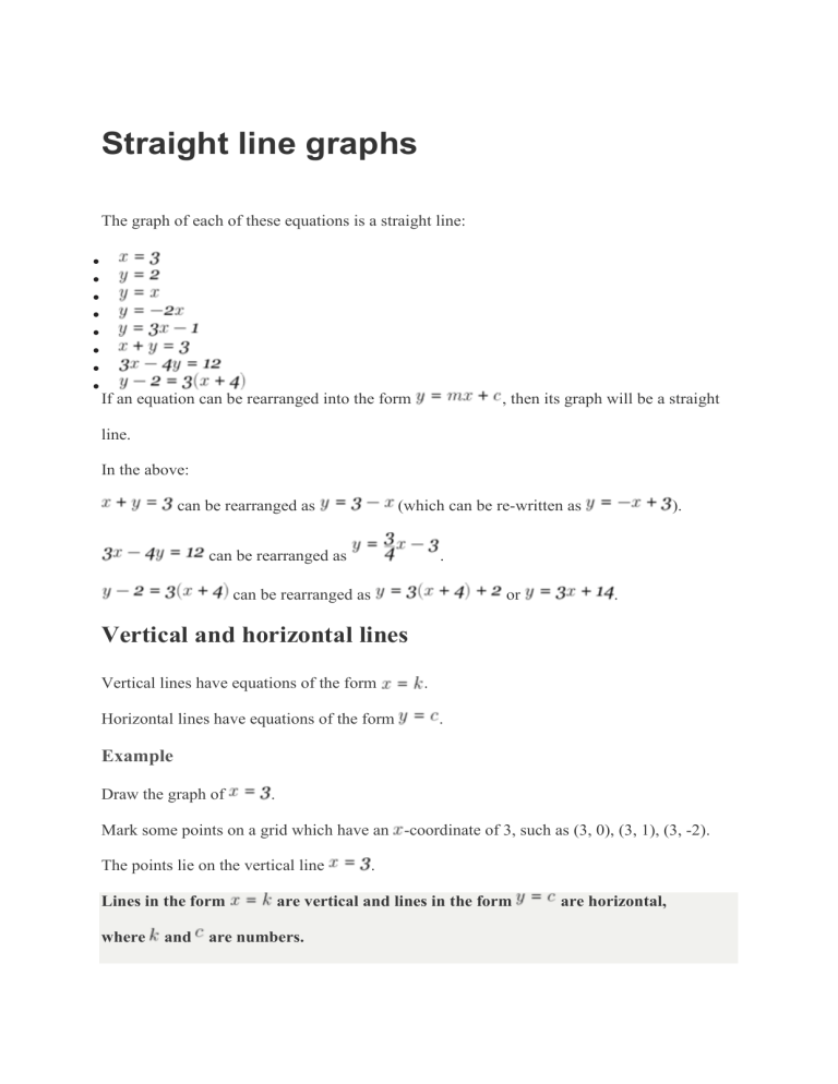 Straight Line Graphs Straight Line Graphs