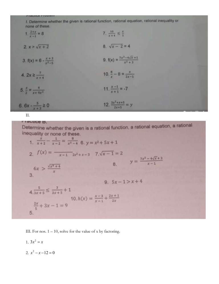 INTRO TO RATIONAL FUNCTIONS ASSIGNMENT INTRO TO RATIONAL FUNCTIONS ASSIGNMENT
