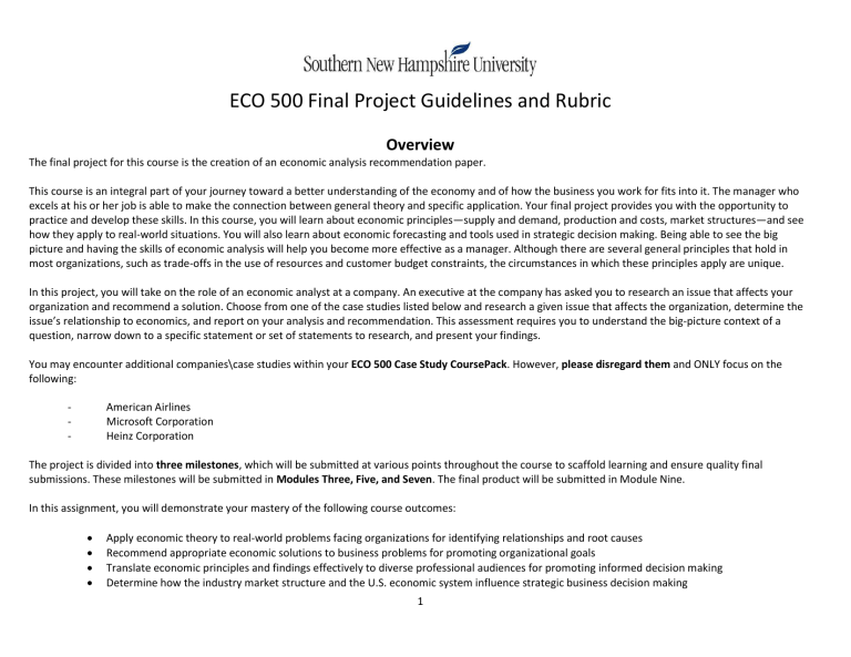 ECO 500 Final Project Guidelines & Rubric
