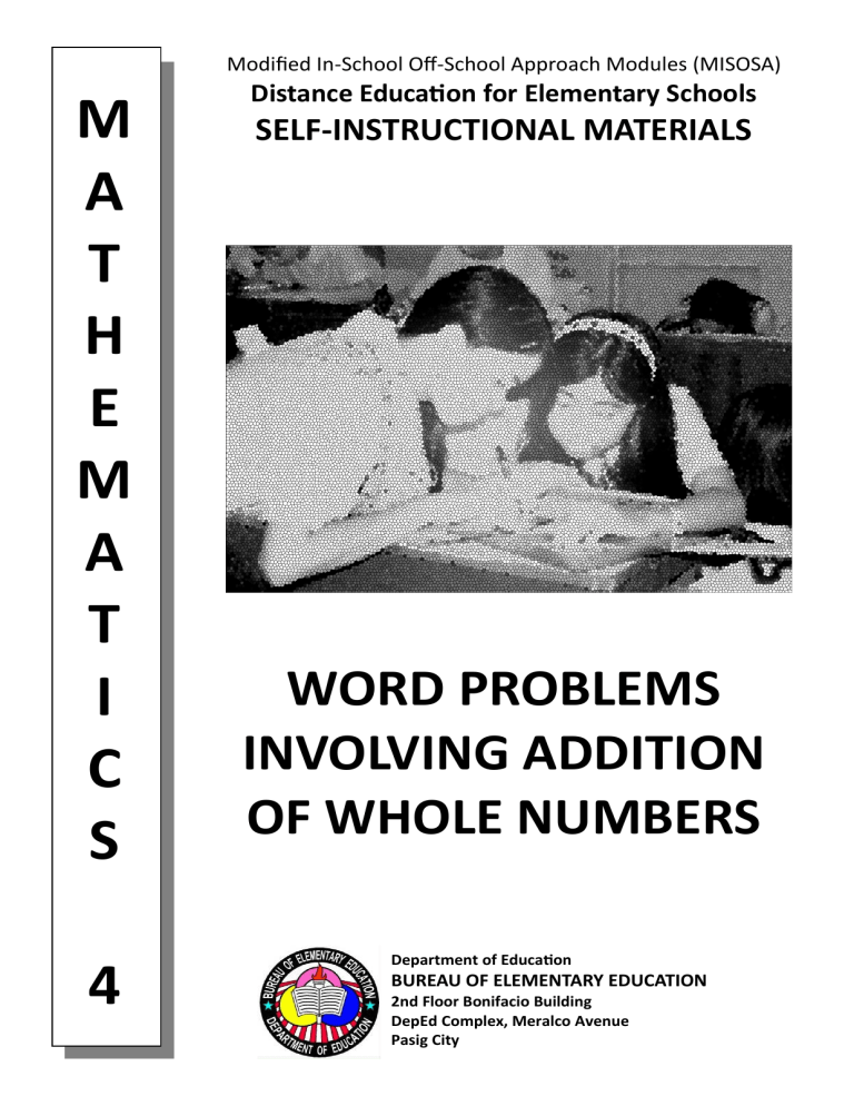 6 WORD PROBLEMS INVOLVING ADDITION OF WHOLE NUMBERS