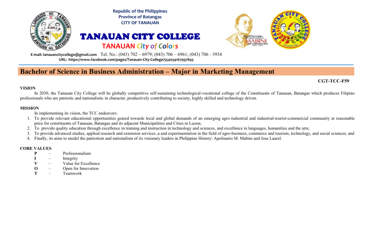 MKMA03 BSBA Syllabus Marketing Management MKMA03 BSBA Syllabus Marketing Management