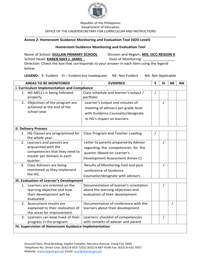 HG Monitoring and Evaluation Tool