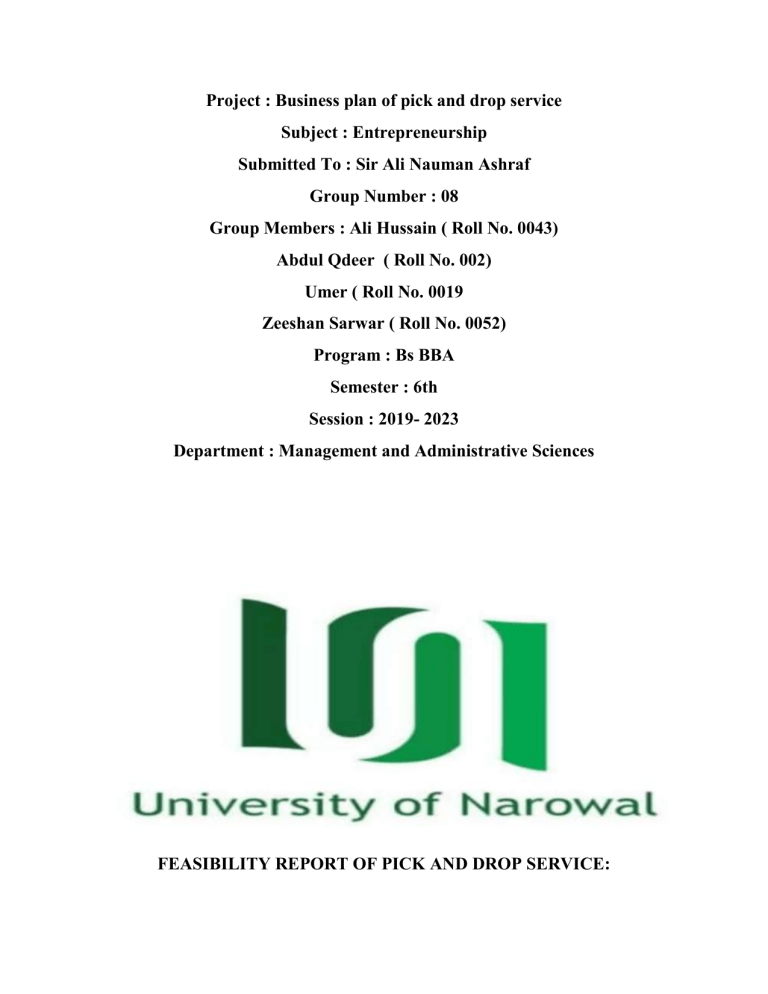 Pick & Drop Service Business Plan: Narowal Feasibility