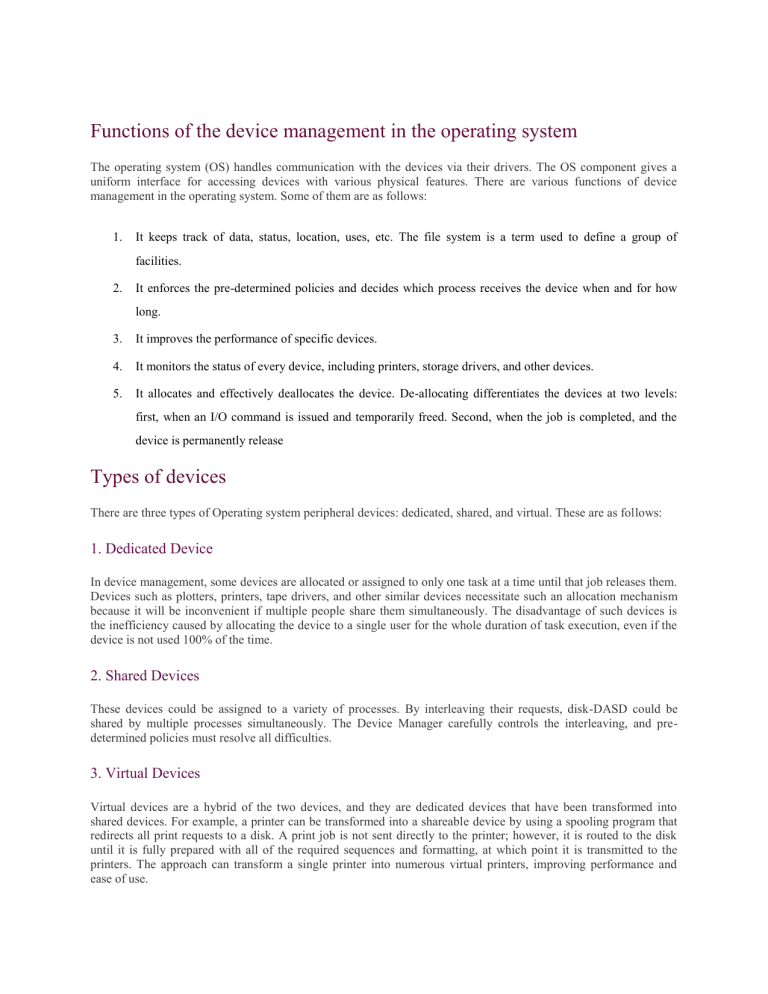 OS Device Management: Functions, Types, and Communication