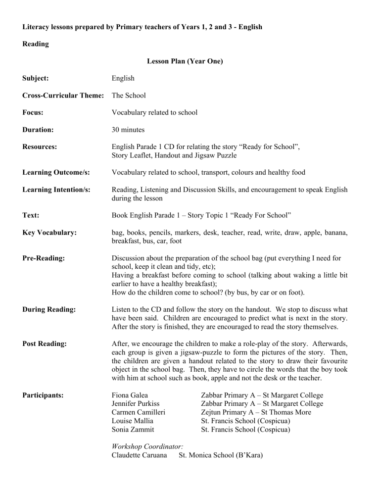 Literacy Lessons 1 2 3