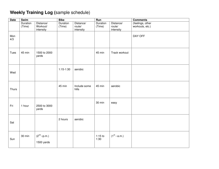 Workout Log Example 6
