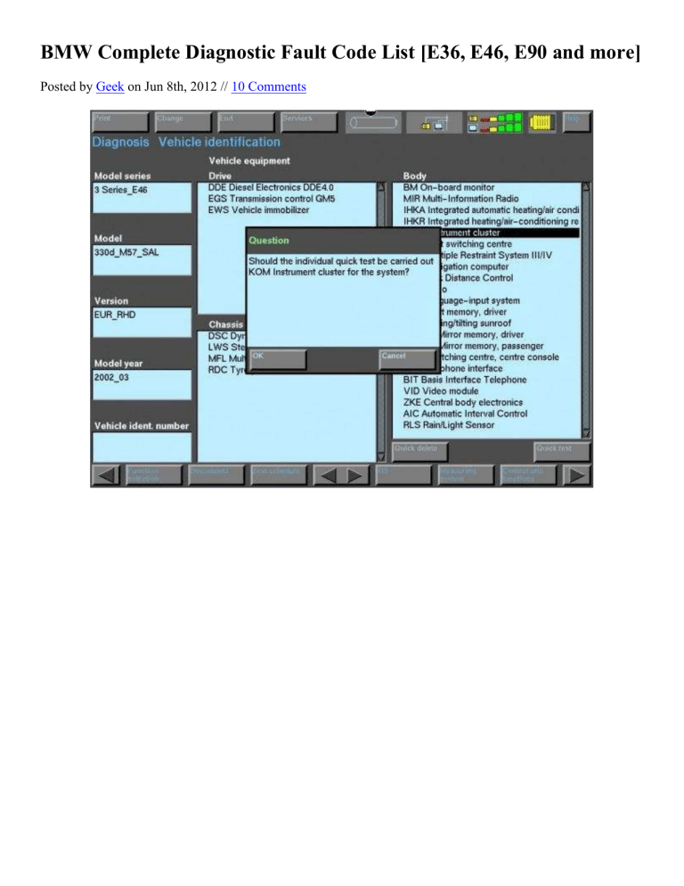 BMW Complete Diagnostic Fault Code List