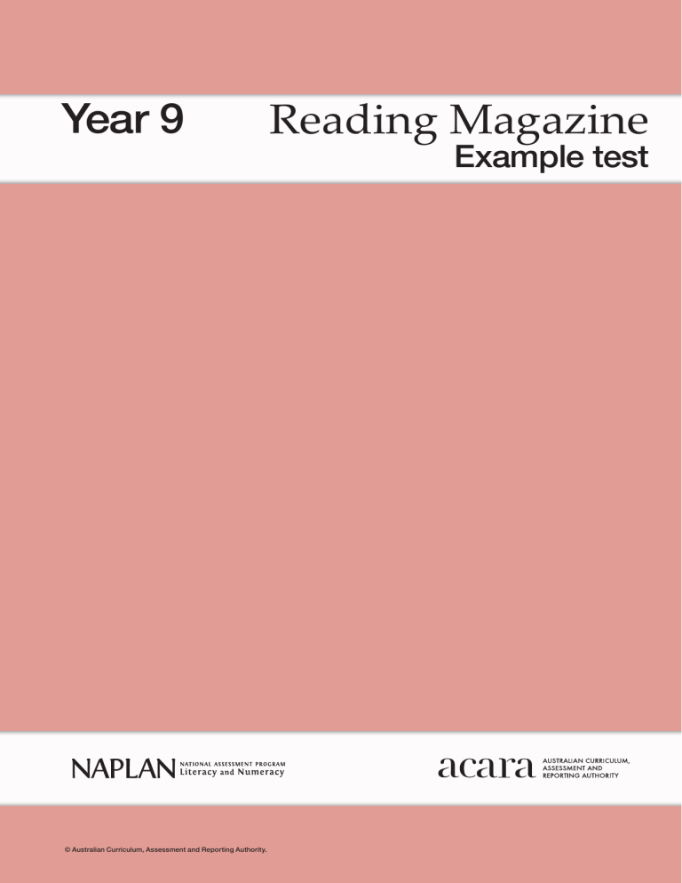 Year 9 Reading NAPLAN Sample 2 Year 9 Reading NAPLAN Sample 2