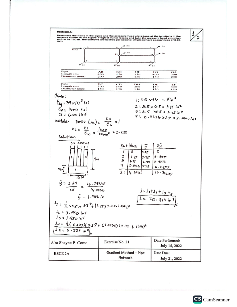 Pipe Network Analysis Exercise Pipe Network Analysis Exercise