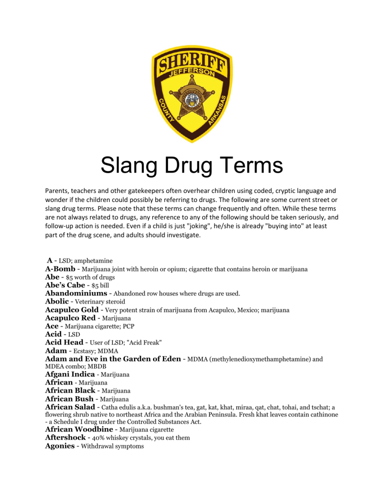 Slang Drug Terms Slang Drug Terms
