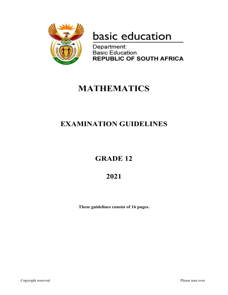 Mathematics GR 12 Exam Guidelines 2021 Eng Mathematics GR 12 Exam Guidelines 2021 Eng