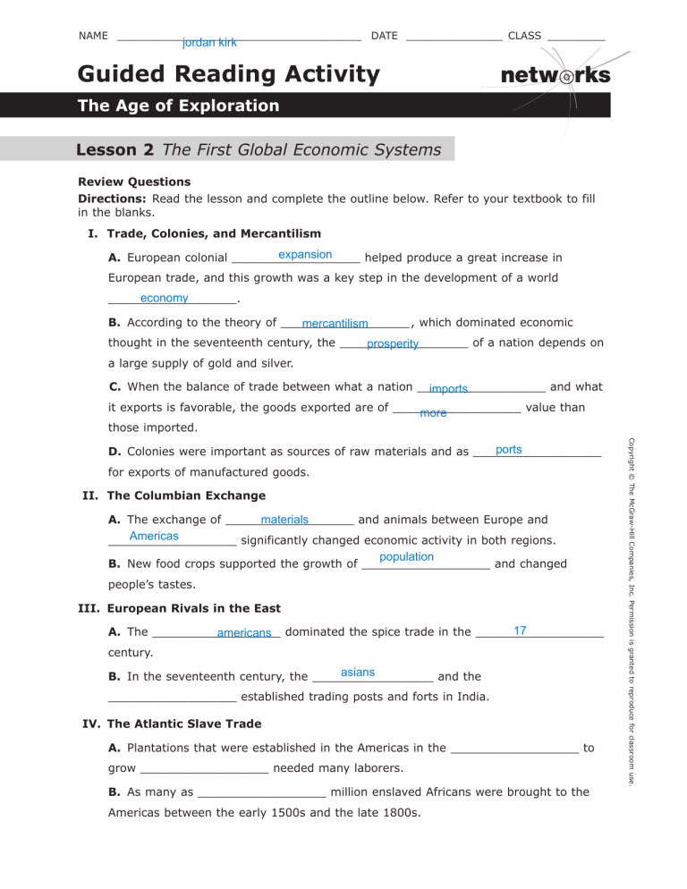Guided Reading Age Of Exploration Lesson 2